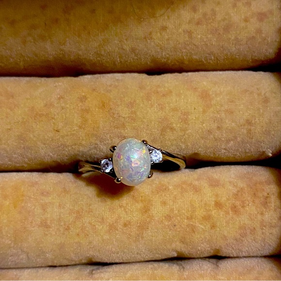 Jewelry | Lab Created Fire Opal 22ct Oval Cut Engagement Ring In 14k White Gold Plated | Poshmark